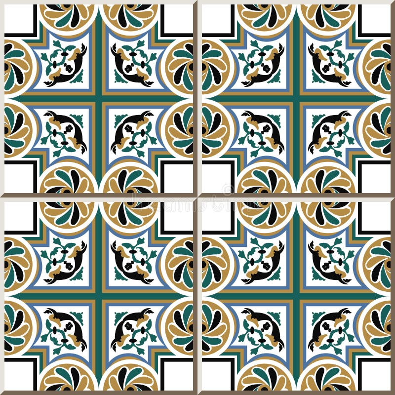 Ceramic Tile Pattern Round Square Spiral Curve Cross Flower Frame Stock ...