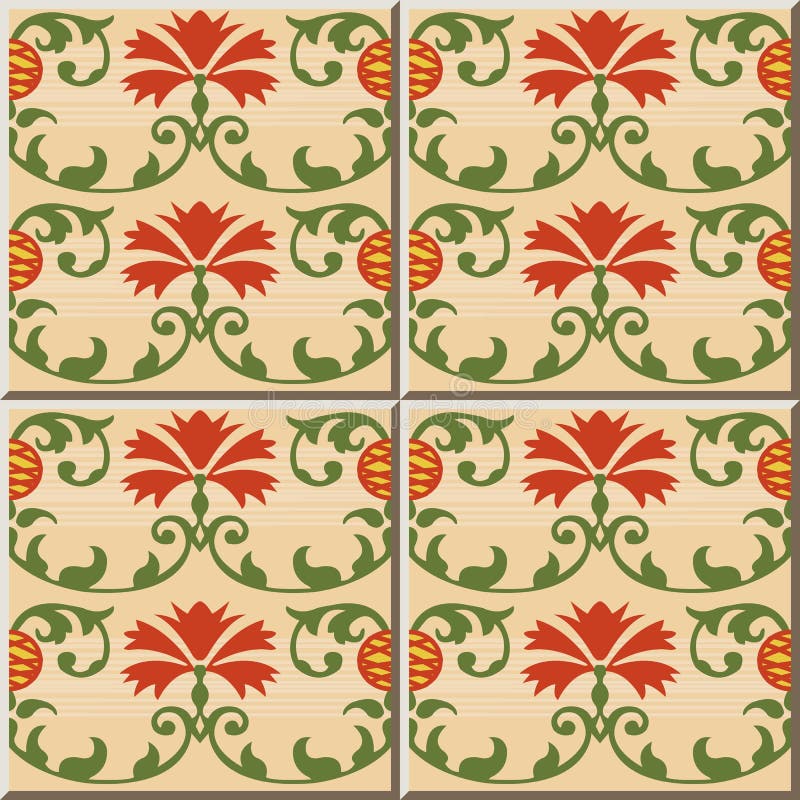 Ceramic Tile Pattern 439 Spiral Curve Vine Flower Stock Vector ...