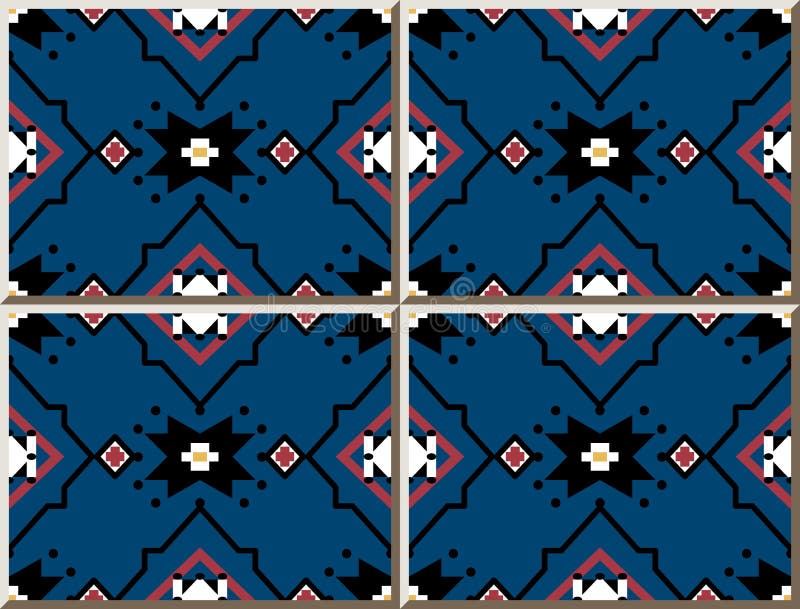 Ceramic Tile Pattern Star Cross Frame Square Check Flower Stock Vector ...