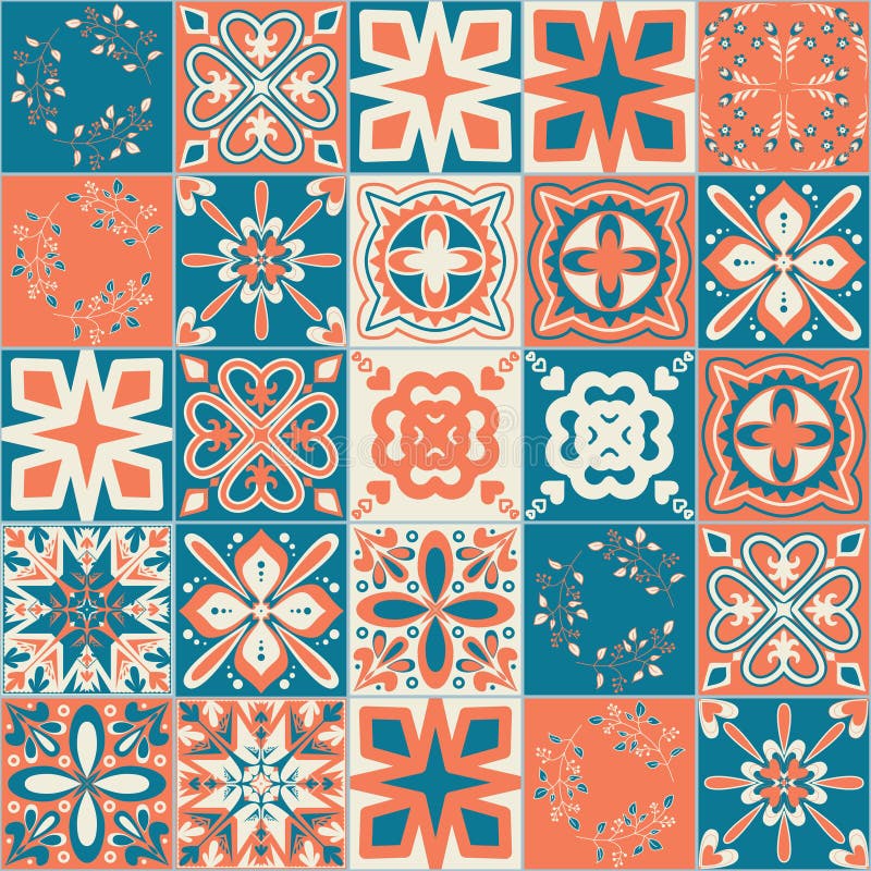 Ceramic Tile with Square Patterns Orange Blue Color, Ceramic Tile ...