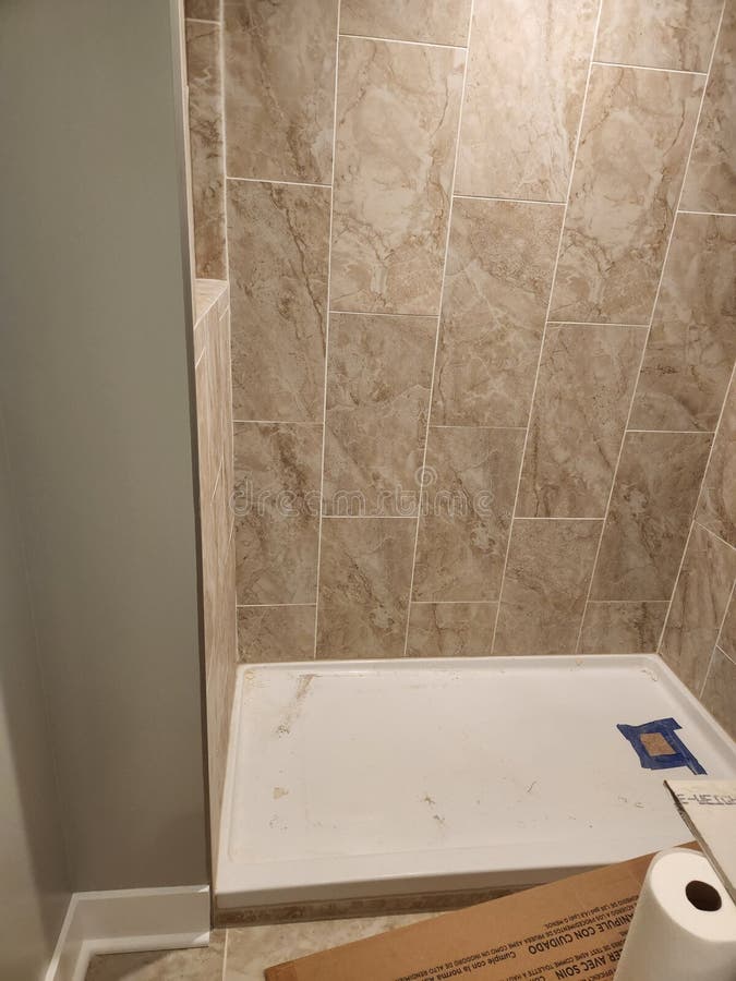 Ceramic Tiled Shower with Inlet in Wall Stock Image - Image of shower ...