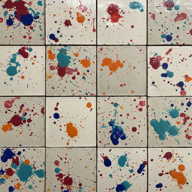 Ceramic Tiles Arranged in a Grid, Each Tile Featuring a Splatter Paint ...