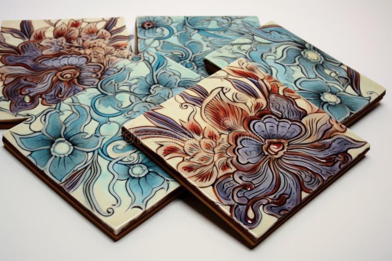 Ceramic Tiles with Beautiful Hand-painted Designs Stock Illustration ...