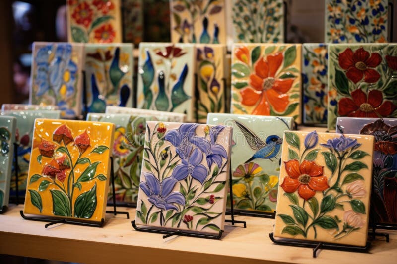 Ceramic Tiles with Hand-painted Designs Arranged Stock Photo - Image of ...