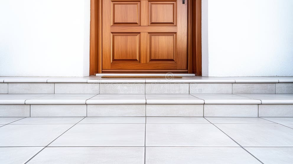 Ceramic Tiles Lining Entryway Threshold, Pristine Surface Reflecting ...