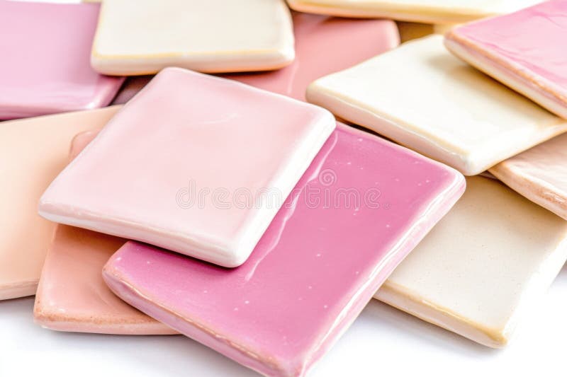 Smooth Ceramic Tiles in Soft Pink, Dusty Rose, and Light Cream Arranged ...