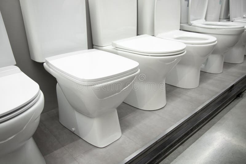 Ceramic Toilet Bowls of Various Shapes and Sizes. Stock Photo - Image ...