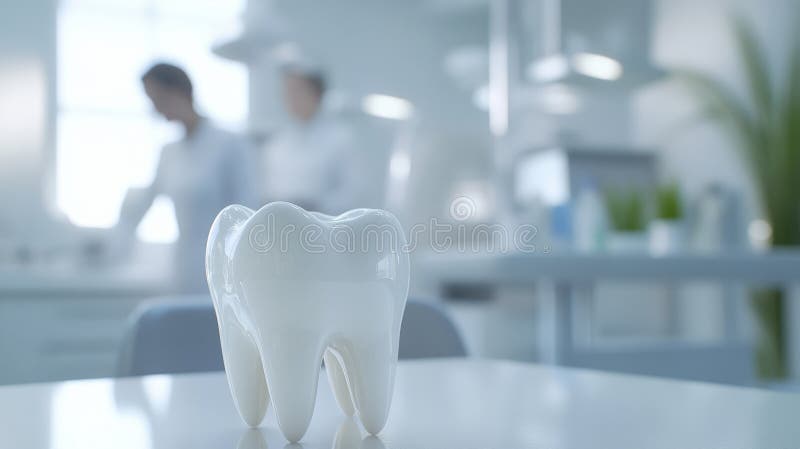Ceramic Tooth Model in Modern Dental Office with Blurred Dentists in ...