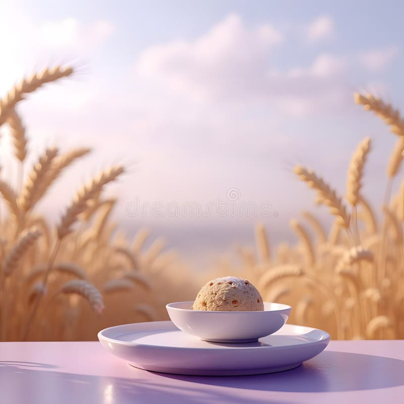 Serene Scenes: Ceramic Tray and Hyper-Realistic Depth on Light Violet ...