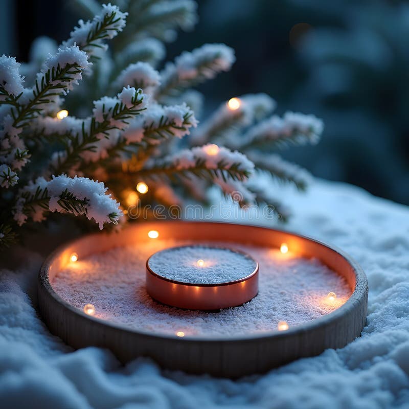 Serenity in Neon: Ceramic Tray Amidst Soft Snowfall Stock Illustration ...