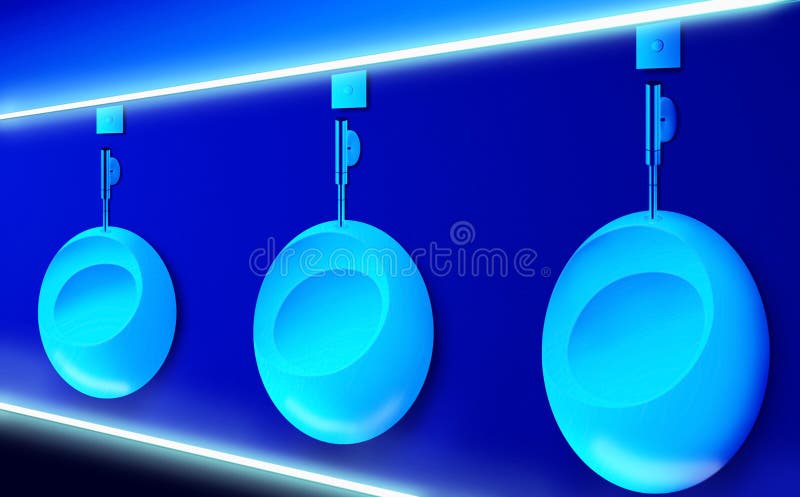 Ceramic Urinals in Men`s Public Restroom Lit with UV Blue Light Stock ...