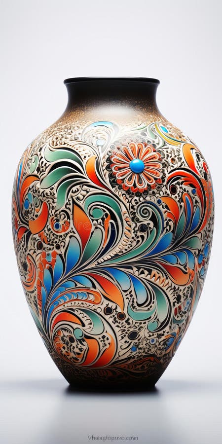 Ceramic Vase with Floral Pattern in Hyper-realistic Cave Art Image ...