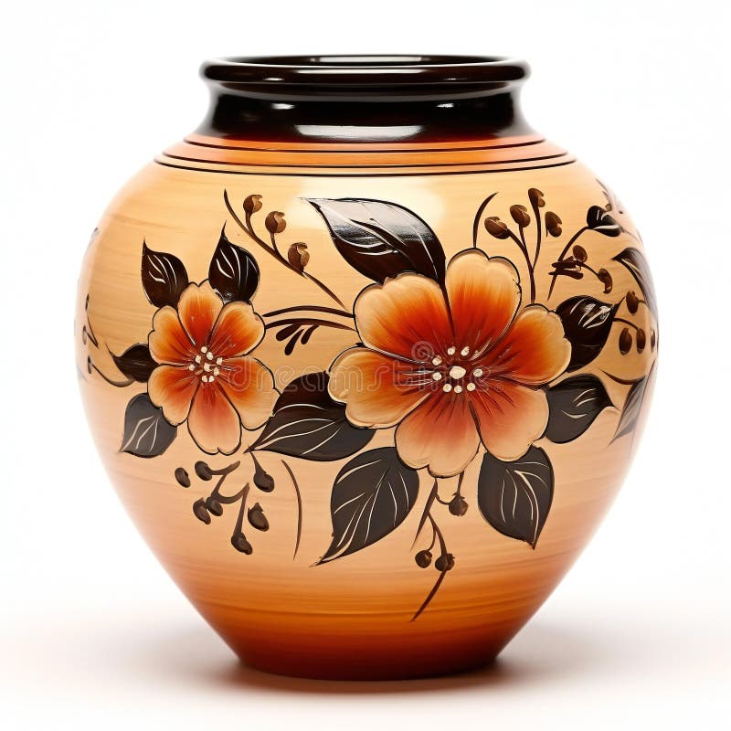 Ceramic Vase with Floral Pattern Isolated on a White Background Stock ...