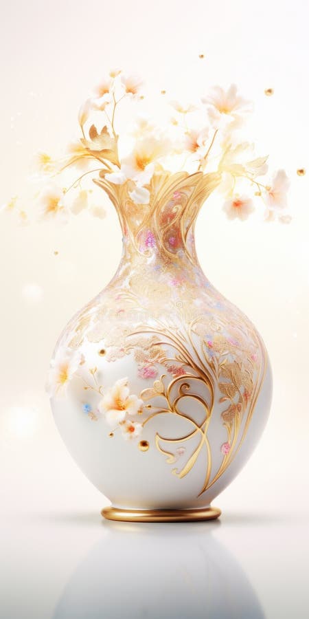 Colorful Fantasy: White and Gold Vase with Flowers - Hyper-detailed 32k ...