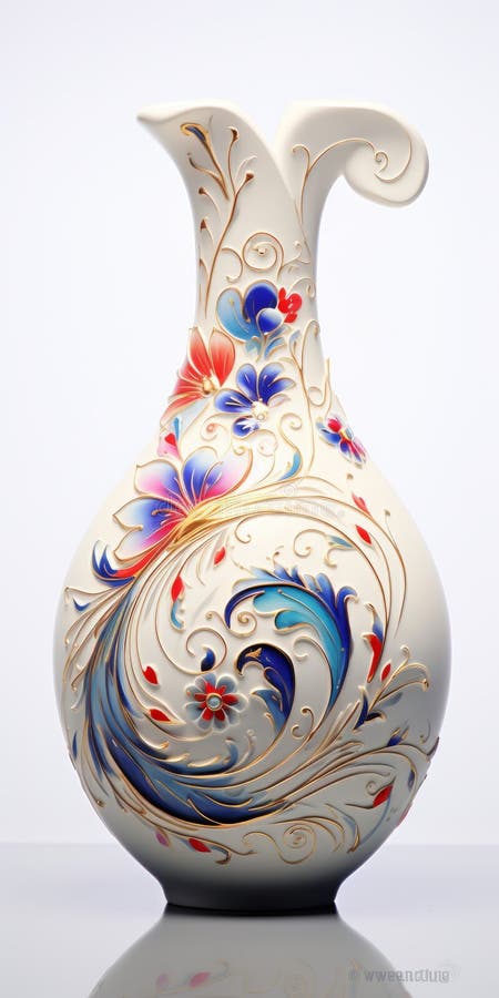 Surrealist Ceramic Vase Art with Floral Pattern and Glitters Stock ...