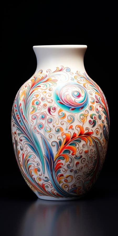 Ceramic Vase with Floral Pattern on White Background Image Stock ...