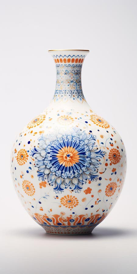 Ceramic Vase with Floral Pattern on White Background Image Stock ...