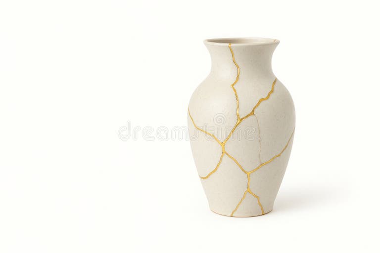 A Ceramic Vase with Gold Cracks in the Kintsugi Style. Space for Text ...