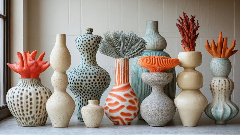 Ceramic Vases with Abstract Designs Stock Illustration - Illustration ...