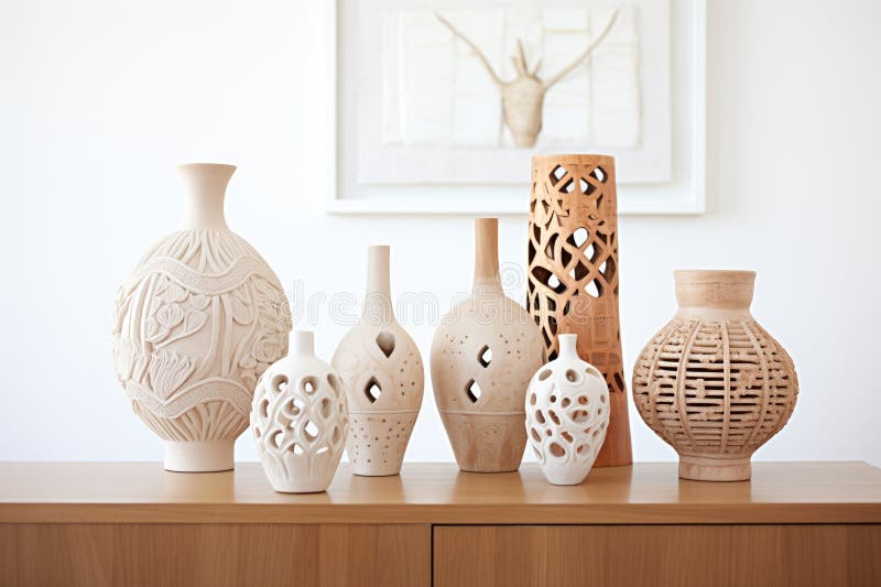 Ceramic Vases with Intricate Carvings in a Pottery Barn Stock Photo ...