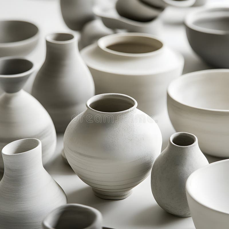 Ceramic Vases in Pastel Colors in the Pottery Workshop, Selective Focus ...