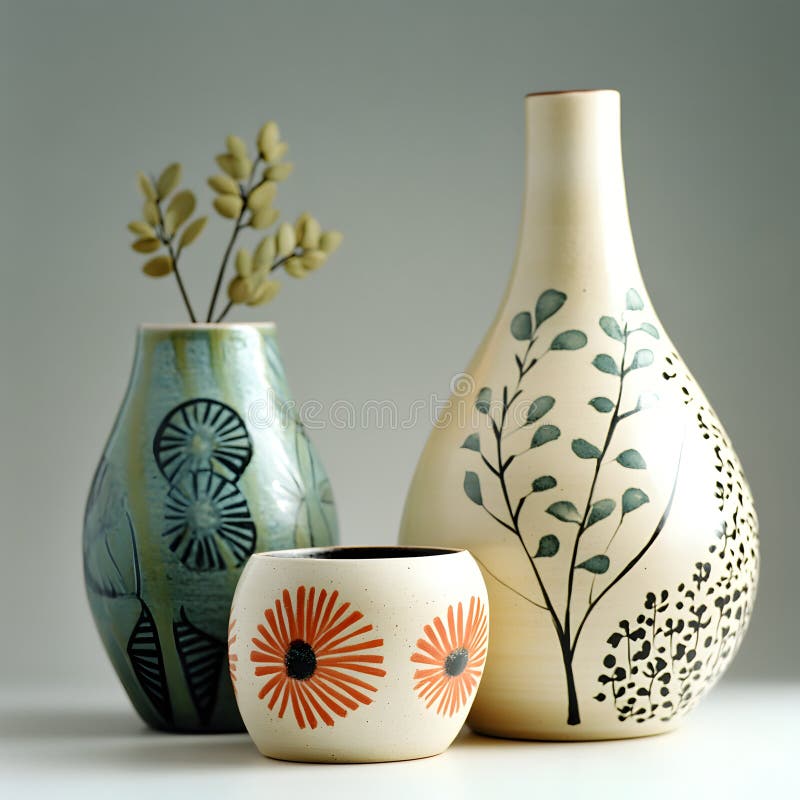 Ceramic Vases with Patterns on Display in a Shop Window. Pottery Art ...