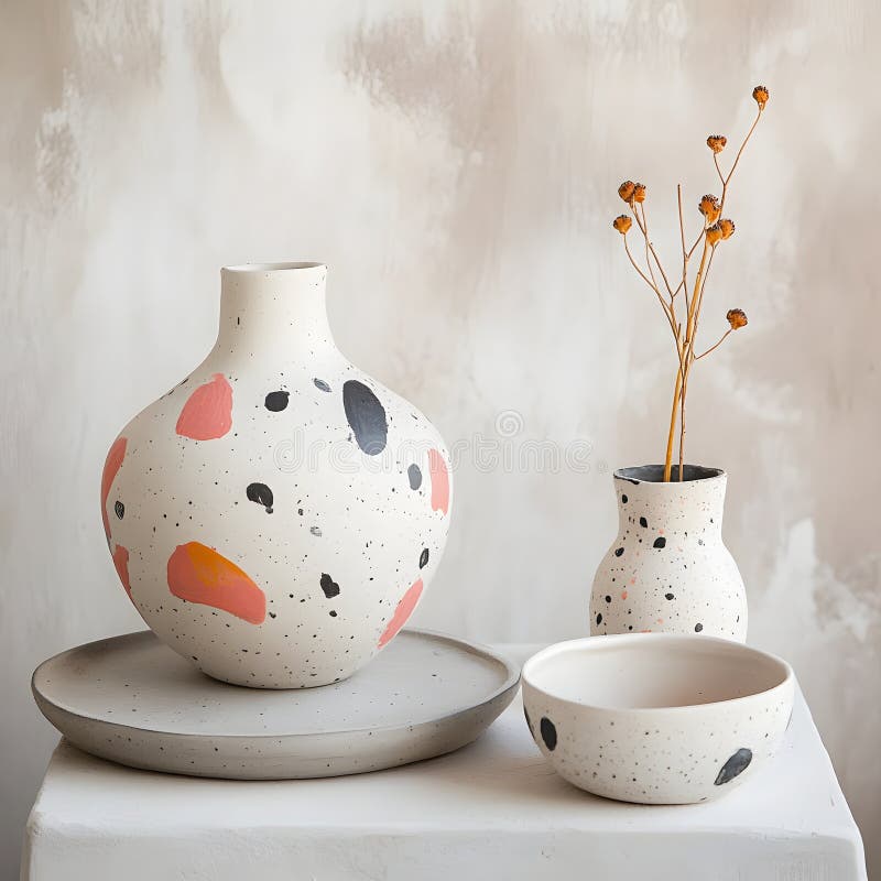 Ceramic Vases with Patterns on Display in a Shop Window. Pottery Art ...