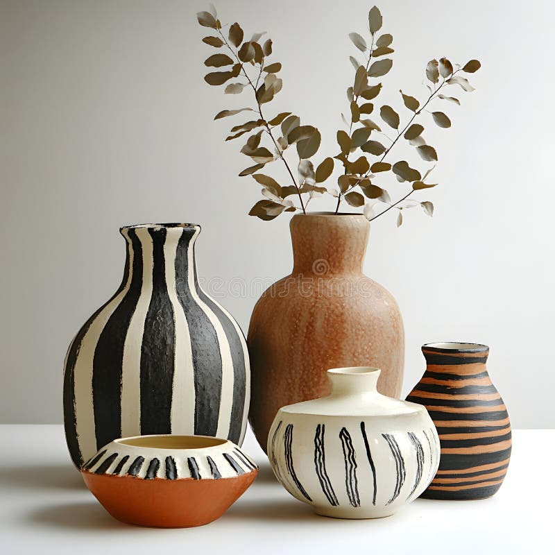 Ceramic Vases with Patterns on Display in a Shop Window. Pottery Art ...