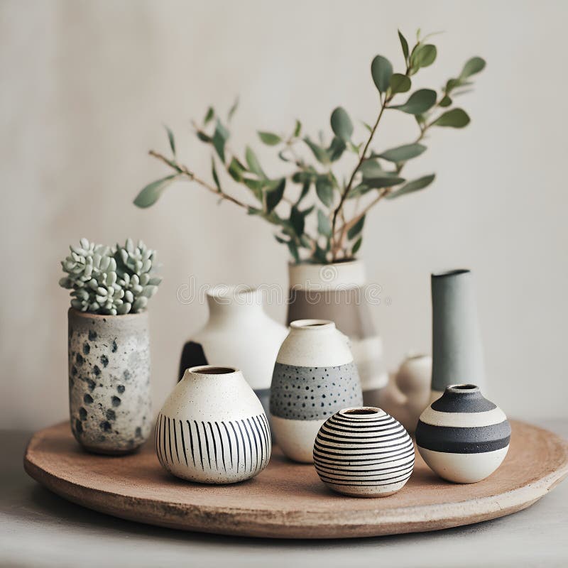 Ceramic Vases with Patterns on Display in a Shop Window. Pottery Art ...