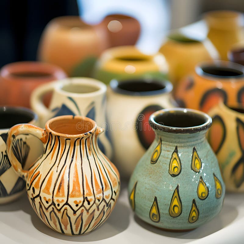 Ceramic Vases with Patterns on Display in a Shop Window. Pottery Art ...