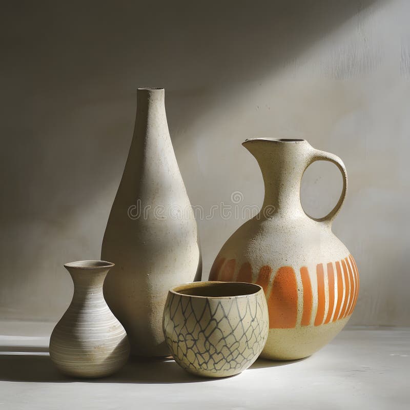 Ceramic Vases with Patterns on Display in a Shop Window. Pottery Art ...
