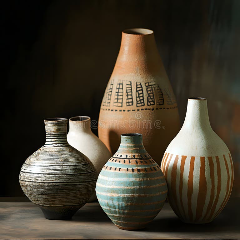 Ceramic Vases with Patterns on Display in a Shop Window. Pottery Art ...