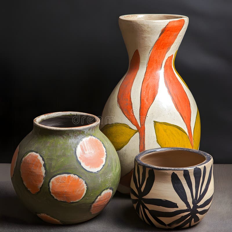 Ceramic Vases with Patterns on Display in a Shop Window. Pottery Art ...