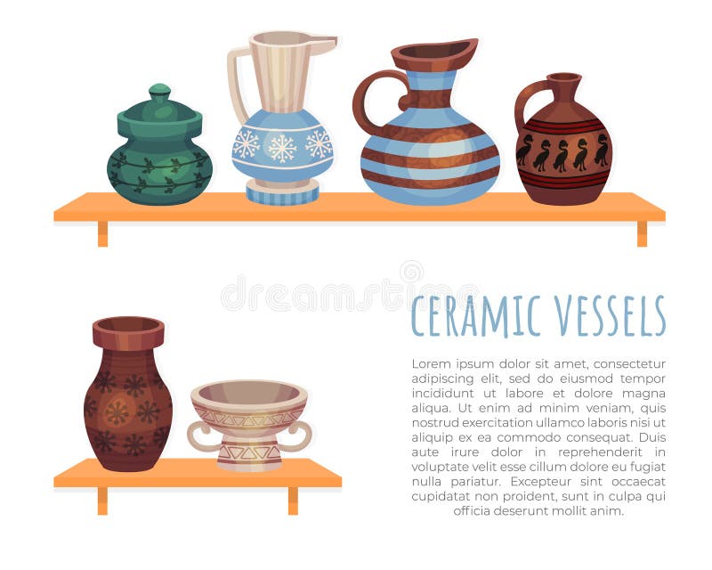 Ceramic Vessels and Pottery Banner with Vase on Shelf Vector Template ...