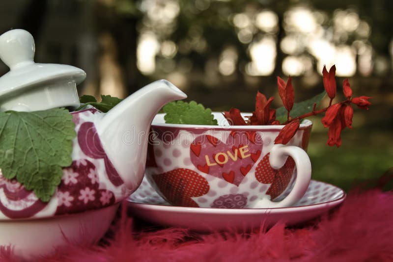 Ceramic Vintage Tea Pot and Cup with Flowers Stock Image - Image of ...