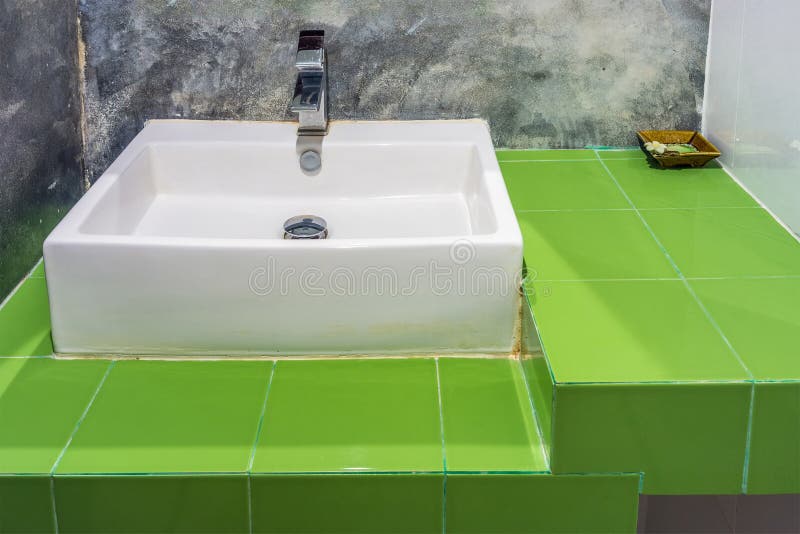 Ceramic Washbasin Green Ceramic Tiles Counter Stock Photos - Free ...