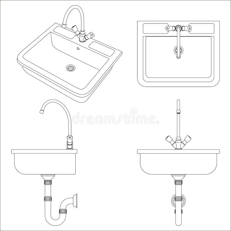 Ceramic White Sink for the Kitchen. Black and White Vector Illustration ...