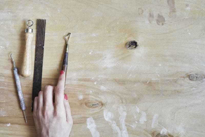 Ceramic Working Process, Tools for Hand-crafted Work in Woman Hand ...