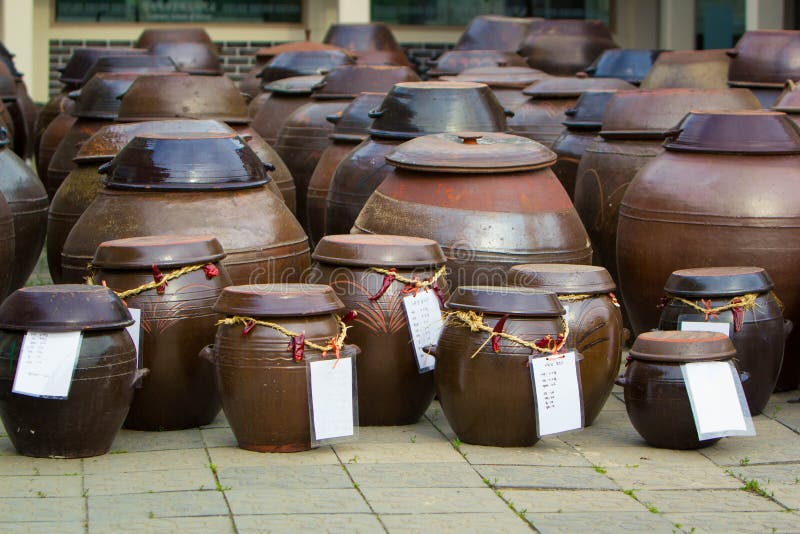 Vase of Kimchi Outside the House, Traditional Kimchi Making in the ...