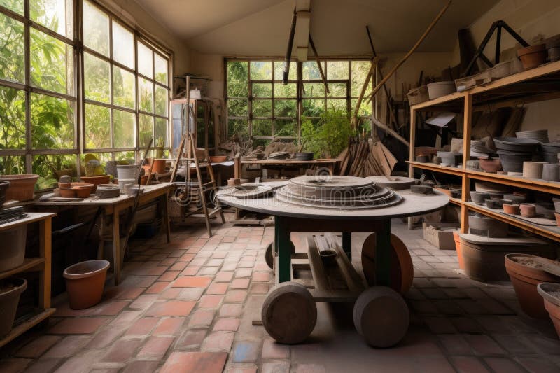 Ceramics Studio with Wheel and Tools for Building Pots and Plates Stock ...
