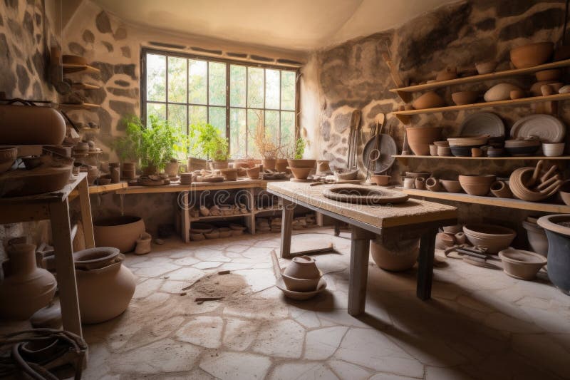 Ceramics Studio with Wheel and Tools for Building Pots and Plates Stock ...