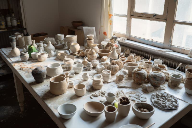 Ceramics Workshop, with Various Clay and Ceramic Forms in Progress ...