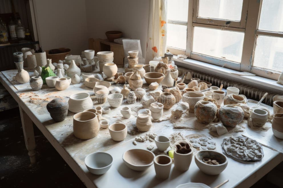 Ceramics Workshop, with Various Clay and Ceramic Forms in Progress ...