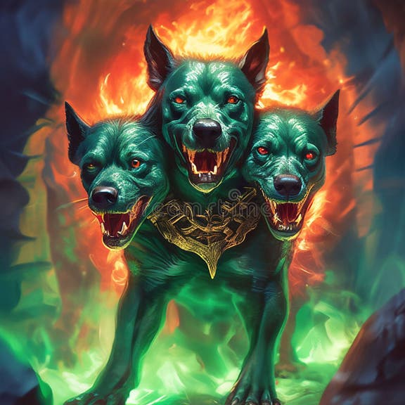 Cerberus on fire. stock illustration. Illustration of myth - 286308378