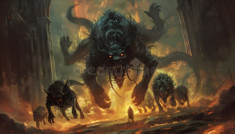 Cerberus Guards in the Hell Stock Illustration - Illustration of ...