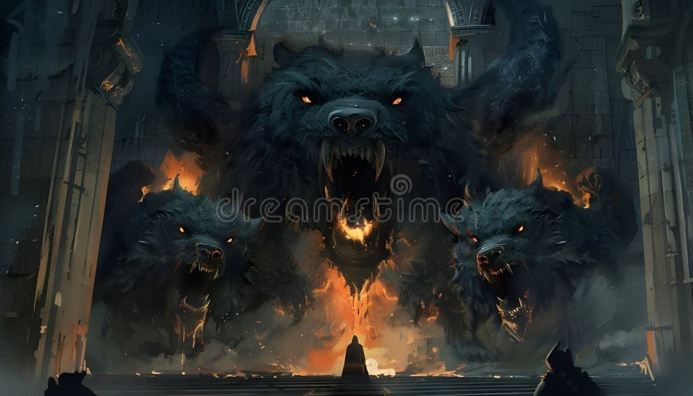 Cerberus Guards in the Hell Stock Illustration - Illustration of evil ...