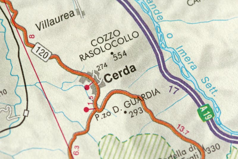 Cerda. Map stock image. Image of italy, international - 117135387