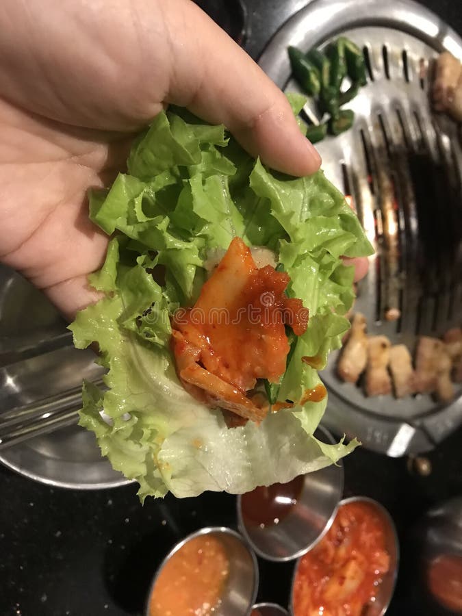 Cerdo Asado a La Parrilla Con La Carne Asada Coreana Imagen de archivo ...