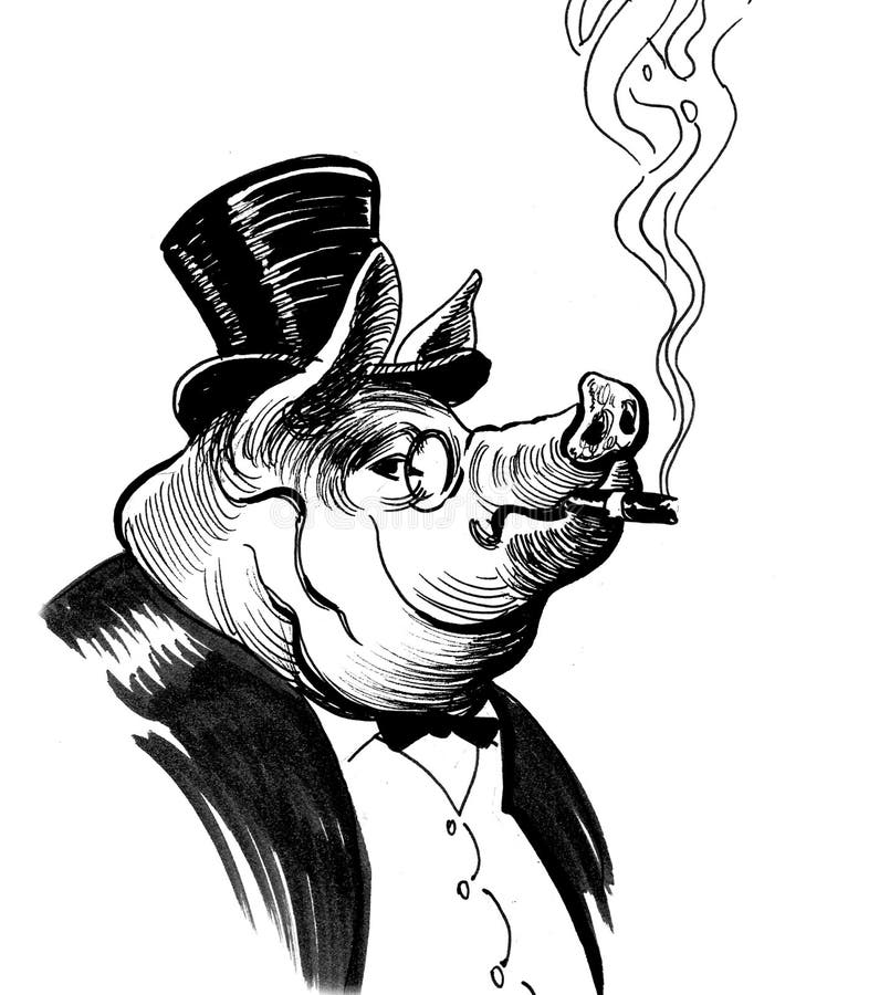 Cerdo que fuma un cigarro stock de ilustración. Ilustración de ...