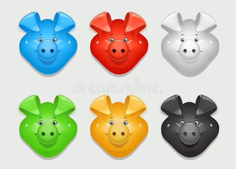 Cerdo Sistema De Diverso Color Del Icono Ilustración del Vector ...